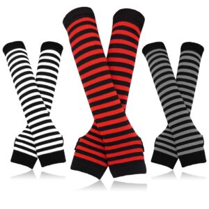 bellady 3 pairs striped arm warmers fingerless gloves for women