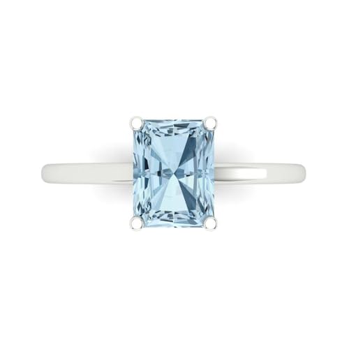 Clara Pucci 2.0 ct Emerald Cut Solitaire Natural Aquamarine Engagement Wedding Bridal Promise Anniversary Ring 18K White Gold Size 8.75