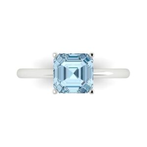 clara pucci 2.0 ct asscher cut solitaire natural aquamarine engagement wedding bridal promise anniversary ring 18k white gold size 10.25