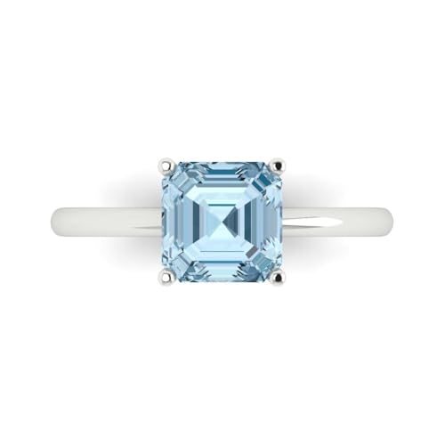 Clara Pucci 2.0 ct Asscher Cut Solitaire Natural Aquamarine Engagement Wedding Bridal Promise Anniversary Ring 18K White Gold Size 10.25