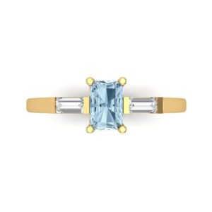 1.05 ct emerald cut 3 stone solitaire genuine natural aquamarine engagement promise anniversary bridal ring 18k yellow gold 6