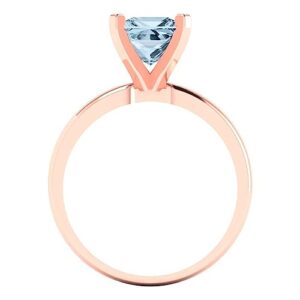 Clara Pucci 1.50 ct Princess Cut Solitaire Natural Aquamarine Engagement Wedding Bridal Promise Anniversary Ring 18K Rose Gold Size 3.5