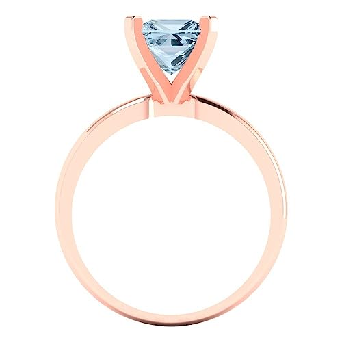 Clara Pucci 1.50 ct Princess Cut Solitaire Natural Aquamarine Engagement Wedding Bridal Promise Anniversary Ring 18K Rose Gold Size 3.5