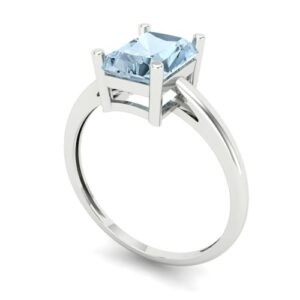 Clara Pucci 2.0 ct Emerald Cut Solitaire Natural Aquamarine Engagement Wedding Bridal Promise Anniversary Ring 18K White Gold Size 8.75