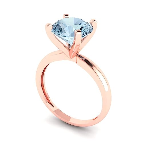 Clara Pucci 3.0 ct Round Cut Solitaire Natural Aquamarine Engagement Wedding Bridal Promise Anniversary Ring in 18K Rose Gold Size 8.25