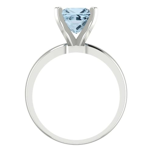 Clara Pucci 2.0 ct Princess Cut Solitaire Natural Aquamarine Engagement Wedding Bridal Promise Anniversary Ring 18K White Gold Size 3.75