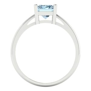 Clara Pucci 2.0 ct Emerald Cut Solitaire Natural Aquamarine Engagement Wedding Bridal Promise Anniversary Ring 18K White Gold Size 8.75