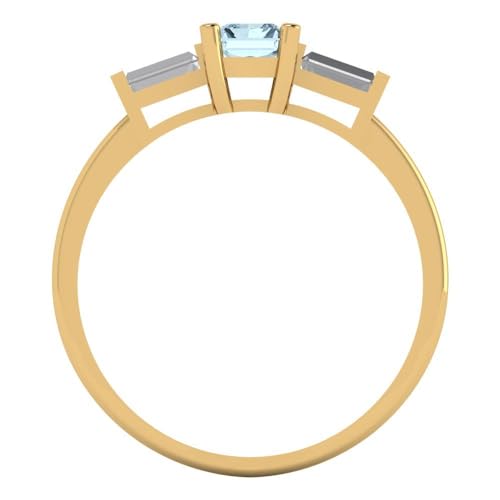 1.05 ct Emerald cut 3 stone Solitaire Genuine Natural Aquamarine Engagement Promise Anniversary Bridal Ring 18K Yellow Gold 6