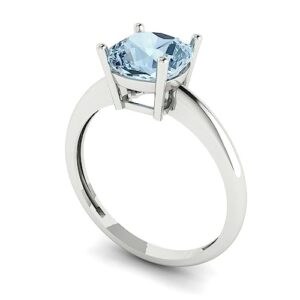 Clara Pucci 2.0 ct Cushion Cut Solitaire Natural Aquamarine Engagement Wedding Bridal Promise Anniversary Ring 18K White Gold Size 11