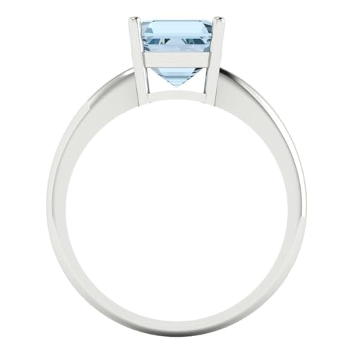 Clara Pucci 2.0 ct Asscher Cut Solitaire Natural Aquamarine Engagement Wedding Bridal Promise Anniversary Ring 18K White Gold Size 10.25