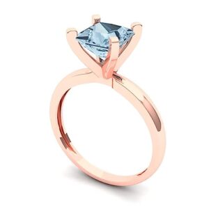 Clara Pucci 1.50 ct Princess Cut Solitaire Natural Aquamarine Engagement Wedding Bridal Promise Anniversary Ring 18K Rose Gold Size 3.5