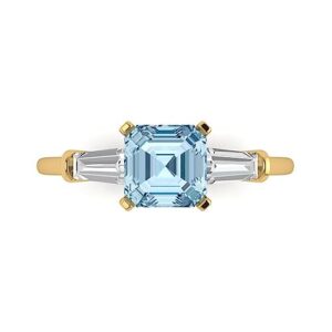 1.62ct sq emerald cut 3 stone solitaire natural aquamarine engagement promise anniversary bridal ring 18k yellow gold 3.5