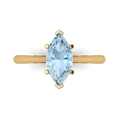 Clara Pucci 1.5 ct Marquise Cut Solitaire Natural Aquamarine Engagement Bridal Promise Anniversary Ring 18K Yellow Gold Size 10.5