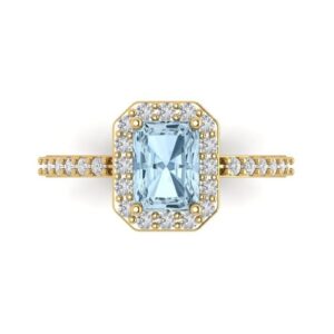 clara pucci 2.07 ct emerald cut solitaire halo genuine natural aquamarine engagement promise anniversary bridal ring 18k yellow gold 8.25