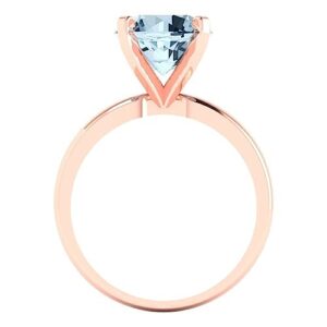 Clara Pucci 3.0 ct Round Cut Solitaire Natural Aquamarine Engagement Wedding Bridal Promise Anniversary Ring in 18K Rose Gold Size 8.25