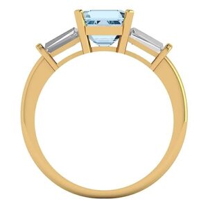 1.62ct Sq Emerald cut 3 stone Solitaire Natural Aquamarine Engagement Promise Anniversary Bridal Ring 18K Yellow Gold 3.5