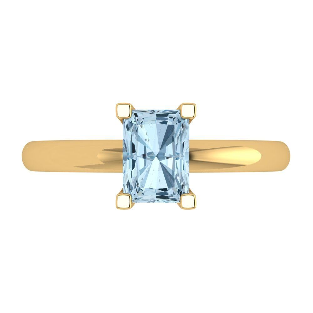 1.1 ct Emerald Cut Solitaire Aquamarine Classic Bridal Wedding Statement ring Solid 18K Yellow Gold for Women Size 4.75