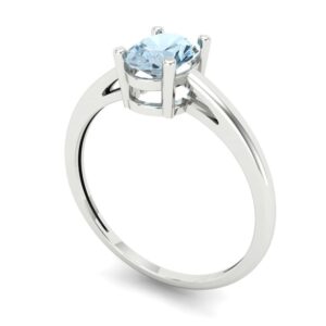 Clara Pucci 1.0 ct Oval Cut Solitaire Natural Aquamarine Engagement Wedding Bridal Promise Anniversary Ring 18K White Gold Size 3.5