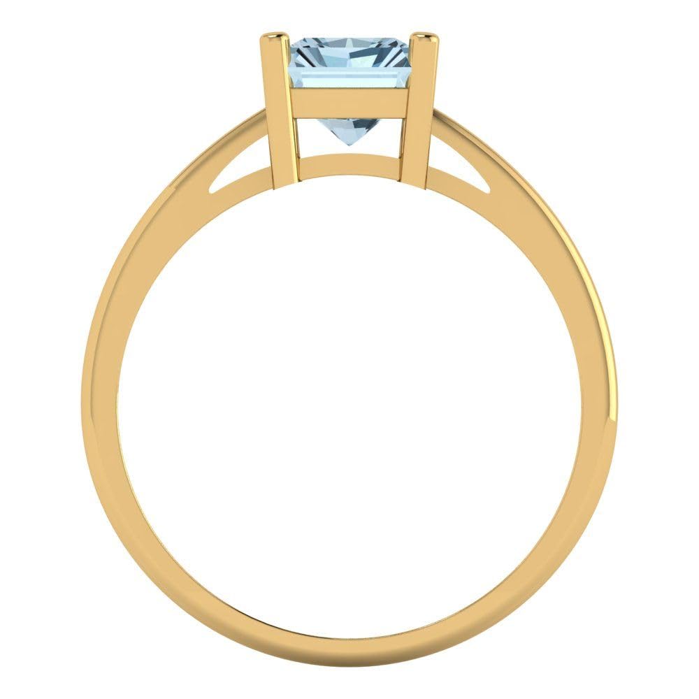 2.1 ct Emerald Cut Solitaire Aquamarine Classic Bridal Wedding Statement ring Solid 18K Yellow Gold for Women Size 7.5