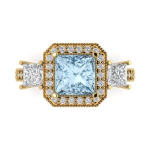 clara pucci 2.93 ct cushion cut halo solitaire 3 stone natural aquamarine engagement promise anniversary bridal ring 18k yellow gold 7.25