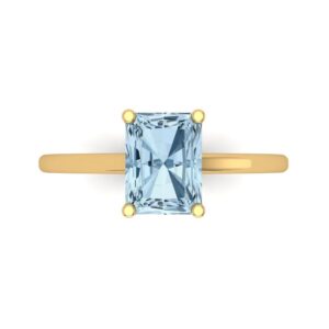 2.1 ct emerald cut solitaire aquamarine classic bridal wedding statement ring solid 18k yellow gold for women size 7.5