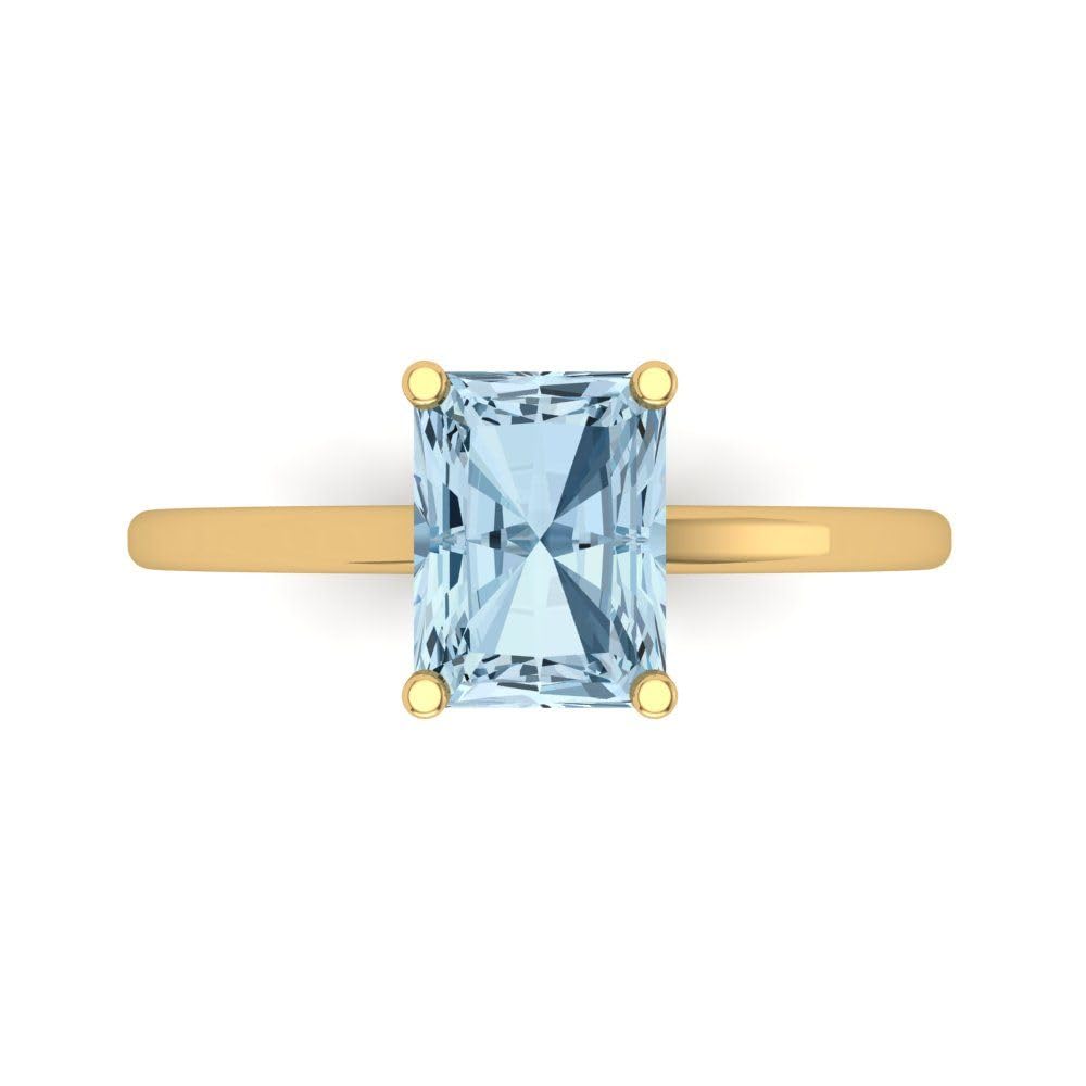 2.1 ct Emerald Cut Solitaire Aquamarine Classic Bridal Wedding Statement ring Solid 18K Yellow Gold for Women Size 7.5