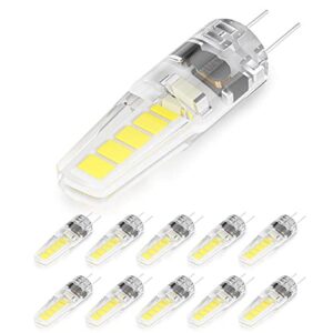 letaclanic g4 smd led light bulbs, 3000k warm white lighting dimmable, 3w equivalent to 30w ac dc 12v-24v, bi-pin led bulb silicone g4 led bulbs (10 pack)