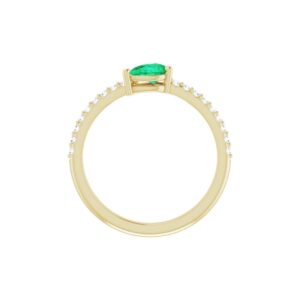 Solid 14k Yellow Gold Solitaire Created Emerald and 1/6 Cttw Diamond Ring Band (Width = 5.3mm) - Size 6.5