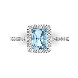 clara pucci 1.98 ct emerald cut solitaire halo genuine natural aquamarine engagement promise anniversary bridal ring 18k white gold 3.5