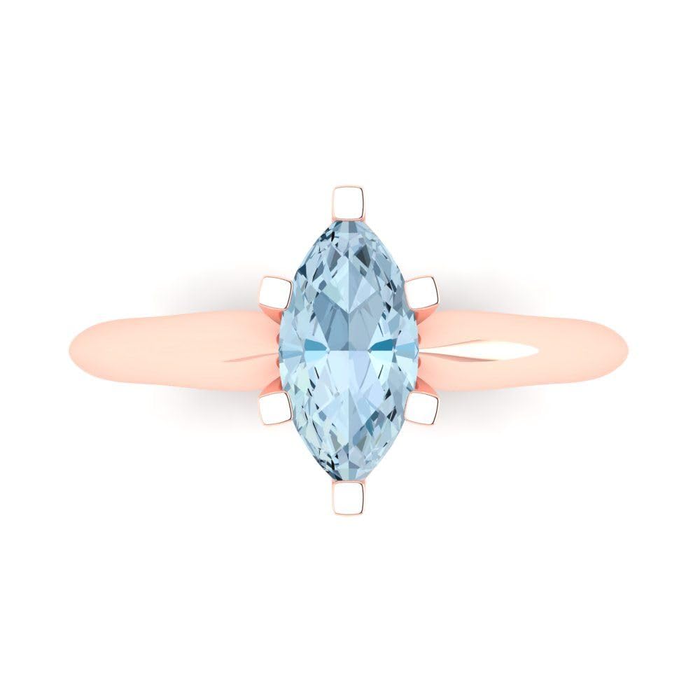 Clara Pucci 1.0 ct Marquise Cut Solitaire Natural Aquamarine Engagement Wedding Bridal Promise Anniversary Ring 18K Rose Gold Size 3.5