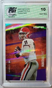 jake fromm 2020 leaf hype! #34 purple shimmer 1/1 rookie card pgi 10