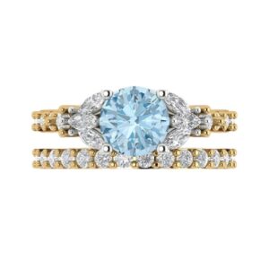 clara pucci 2.72ct round cut solitaire 3 stone natural aquamarine engagement promise anniversary bridal ring band set 18k 2 tone gold 7