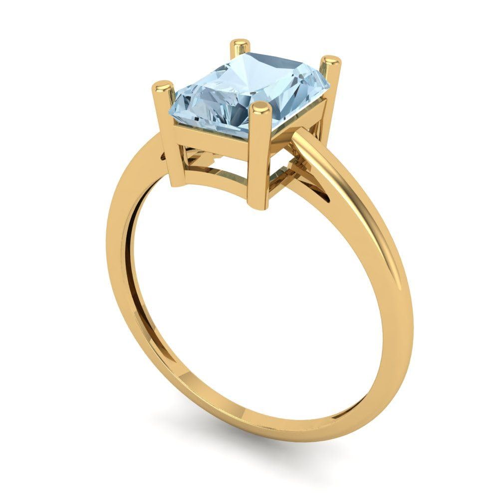 2.1 ct Emerald Cut Solitaire Aquamarine Classic Bridal Wedding Statement ring Solid 18K Yellow Gold for Women Size 7.5