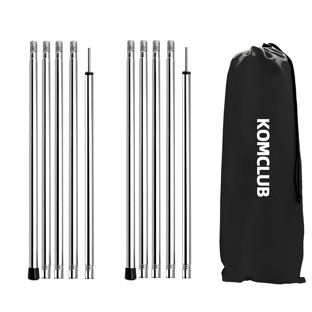 KOMCLUB Tent Poles Adjustable Tarp Poles Heavy Duty Stainless Steel Camping Poles Lightweight 78" Collapsible Canopy Pole for Tarp Telescoping Tent Poles for Awning Hiking Tarp Shelter Set of 2