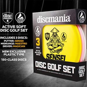 Discmania Active Soft Disc Golf Set of 3 – Includes Disc Golf Putter, Mid-Range and Driver, Frisbee Golf Disc Set, Disc Golf Starter Set (Colors Will Vary)