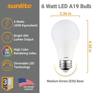 Sunlite LED A19 Standard Light Bulb, 6 Watts (40 Watt Equivalent), 450 Lumens, Medium Base (E26), Dimmable, UL Listed, Energy Star, 5000K Daylight, 1 Pack