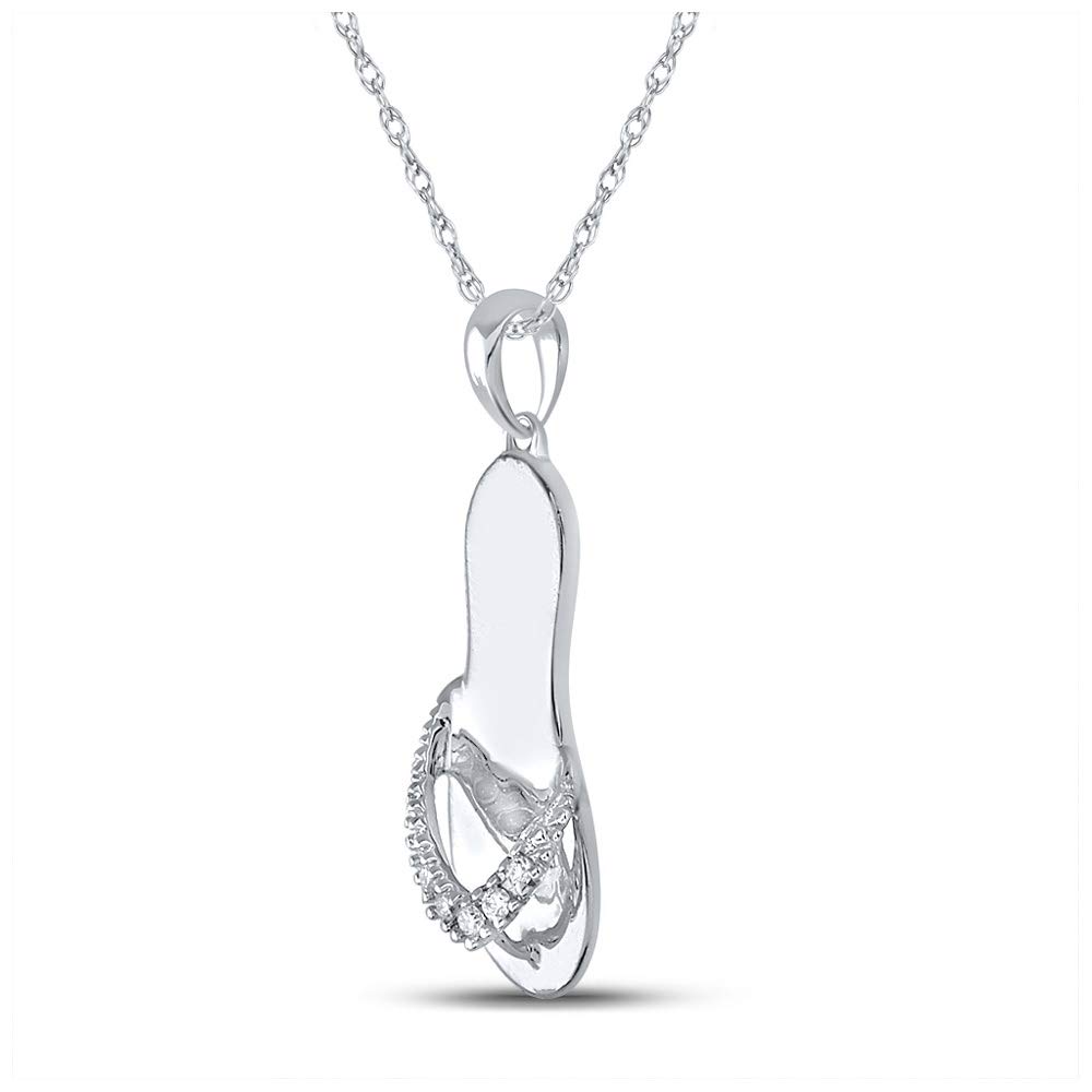 Diamond Pendant Solid 925 Sterling Silver Sandal Flip-flop Nautical Charm .03 Ctw. (L = 13mm, W = 4.5mm, 03 Ctw.)