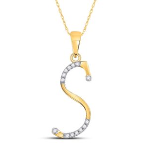 diamond pendant solid 10k yellow gold s initial initial letter charm 1/10 ctw. (.09 ctw.)