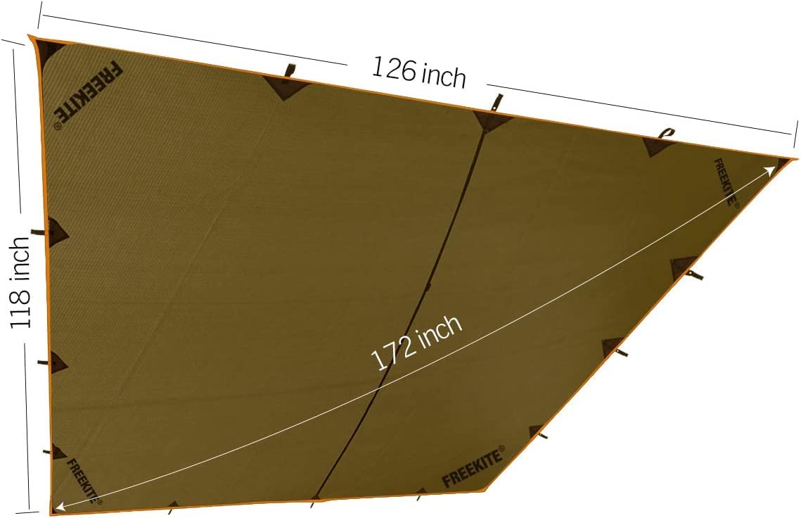 FREEKITE Lightweight Waterproof Camping Tarp Tent, Large Portable Bushcraft Backpacking Nylon Fabric Rain Fly Tarps for Hammock Tactical Hiking Emergency Shelter Tarp (Black)