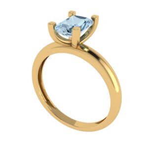 1.1 ct Emerald Cut Solitaire Aquamarine Classic Bridal Wedding Statement ring Solid 18K Yellow Gold for Women Size 4.75