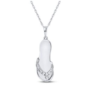 diamond pendant solid 925 sterling silver sandal flip-flop nautical charm .03 ctw. (l = 13mm, w = 4.5mm, 03 ctw.)