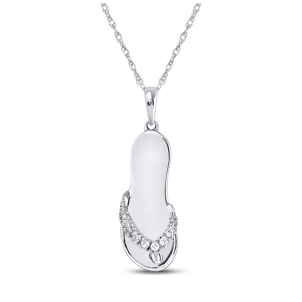 Diamond Pendant Solid 925 Sterling Silver Sandal Flip-flop Nautical Charm .03 Ctw. (L = 13mm, W = 4.5mm, 03 Ctw.)