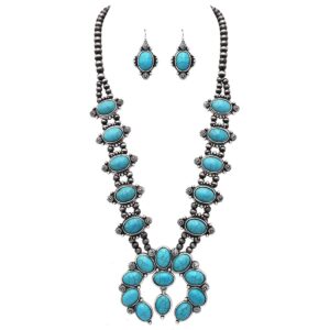 rosemarie & jubalee women's gorgeous statement south western natural semi precious howlite squash blossom necklace earrings set, 27"-30" with 3" extension (turquoise blue)