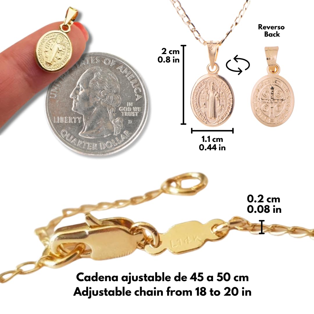 MXArtsCrafts 14K Gold San Benito medal, gold scapular pendant San Benito, San Benito protection double view medal, Religious Jewelry, medal San Benito