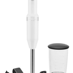 KitchenAid Cordless Variable Speed Hand Blender with Chopper and Whisk Attachment - KHBBV83, White