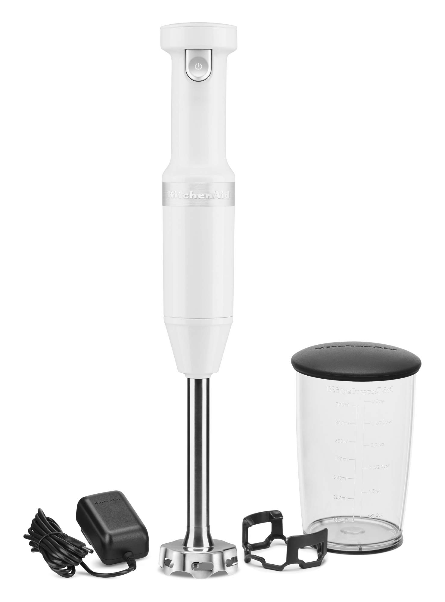 KitchenAid Cordless Variable Speed Hand Blender with Chopper and Whisk Attachment - KHBBV83, White