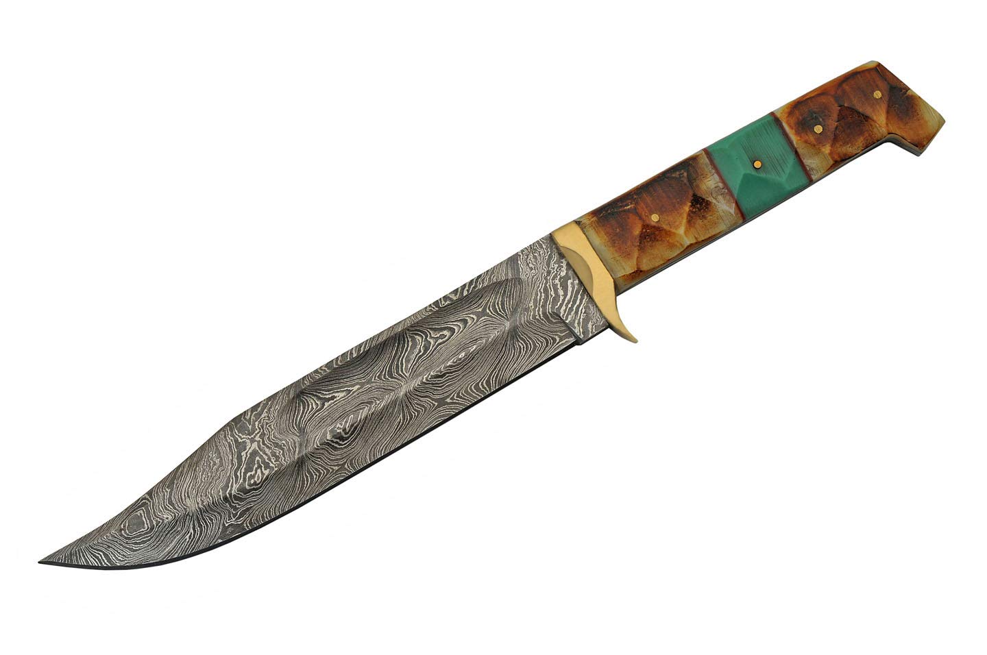 Szco Supplies 13"" Bone/Turquoise Handle Damascus Steel Bowie Blade Knife with Sheath, brown/turquoise (DM-1256)