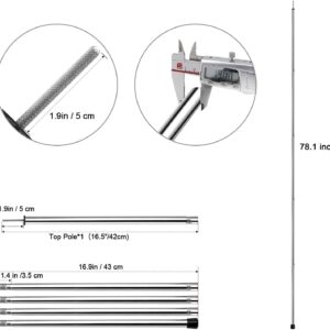 KOMCLUB Tent Poles Adjustable Tarp Poles Heavy Duty Stainless Steel Camping Poles Lightweight 78" Collapsible Canopy Pole for Tarp Telescoping Tent Poles for Awning Hiking Tarp Shelter Set of 2