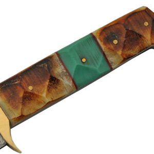 Szco Supplies 13"" Bone/Turquoise Handle Damascus Steel Bowie Blade Knife with Sheath, brown/turquoise (DM-1256)