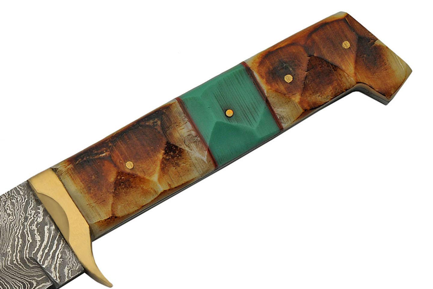 Szco Supplies 13"" Bone/Turquoise Handle Damascus Steel Bowie Blade Knife with Sheath, brown/turquoise (DM-1256)